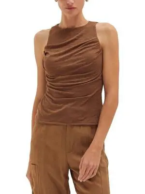 CRESCENT Shirred Knit Tank Top - Brown