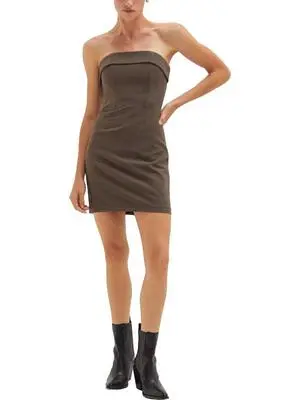 CRESCENT Tailored Strapless Mini Dress - Brown Grey