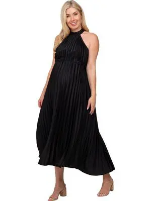 PINKBLUSH Pleated Halter Dress - Black