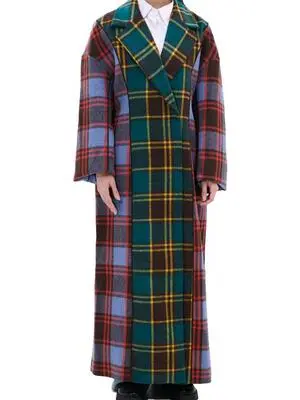 AZALEA WANG Oversized Plaid Trench Coat - Green Multi Plaid