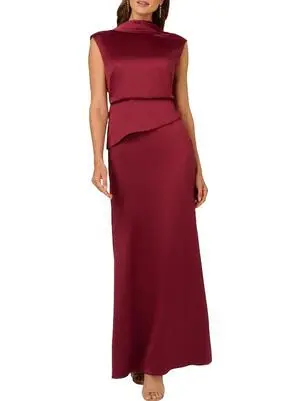 Adrianna Papell Popover Satin Crepe Gown - Crimson Haze