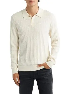 WAX LONDON Oban Diamond Stripe Cotton & Cashmere Polo Sweater - Ecru