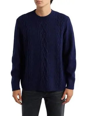 WAX LONDON Hyatt Brushed Cable Crewneck Sweater - Navy