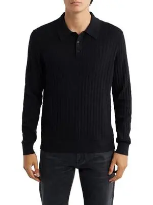 WAX LONDON Oban Diamond Stripe Cotton & Cashmere Polo Sweater - Black