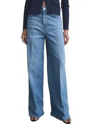 Mango Elise High-Waist Wide-Leg Jeans Medium Blue