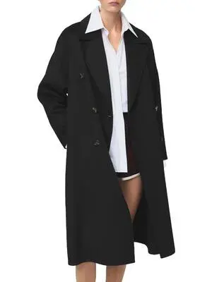 Mango Picarol Wool-blend Double-breasted Coat - Black