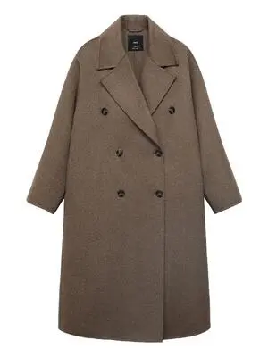 Mango Picarol Wool-Blend Double-Breasted Coat Medium Brown