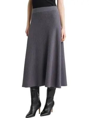 Nordstrom Cotton & Cashmere A-line Midi Sweater Skirt - Grey Agate