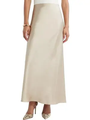 OPEN EDIT Satin A-line Maxi Skirt - Beige Hummus