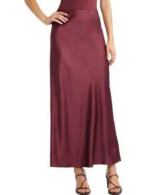 OPEN EDIT Satin A-Line Maxi Skirt Burgundy Tannin