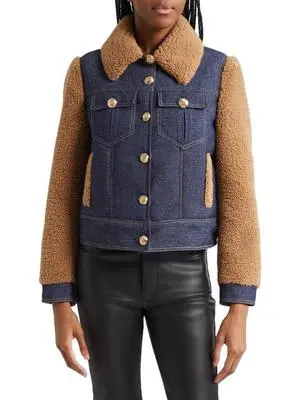 Cinq À Sept Belinda Faux Shearling & Denim Jacket - Brown Sandstone