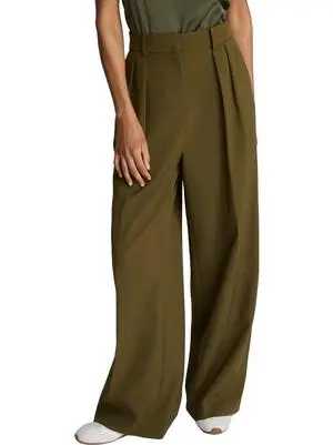 KENNETH COLE Double Pleat Wide Leg Trousers - Olive Green
