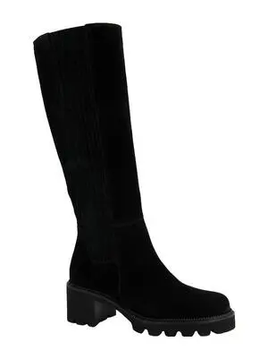 Paul Green Candice Knee High Boots - Black Soft Suede