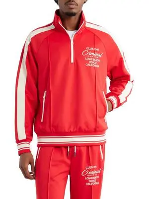 CRIMINAL DAMAGE Pintuck Half Zip Track Jacket - Red/ecru