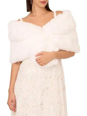 Adrianna Papell Crystal Faux Fur Capelet Wrap - Ivory