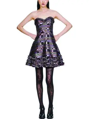 Anna Sui Shangri-la Taffeta Strapless Party Dress - Plum Multi