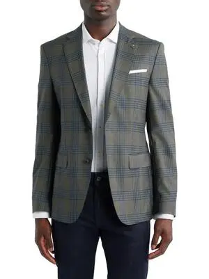 BOSS Hutson Slim-fit Plaid Wool Sport Coat - Open Green