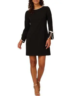 Adrianna Papell Crepe Shift Dress With Trim - Black/ivory