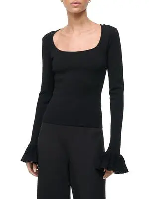 Staud Shelley Frill Sleeve Top - Black
