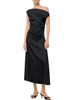 Staud Phare Stretch Silk One-shoulder Dress - Black