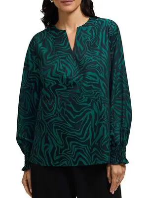Foxcroft Alicia Zebra Print Popover Top - Green/black