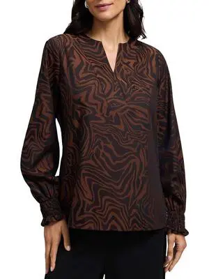 Foxcroft Alicia Zebra Print Popover Top - Macchiato/black