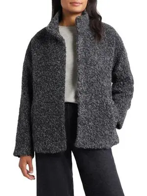 Eileen Fisher Alpaca & Wool Blend Faux Shearling Short Coat Chash