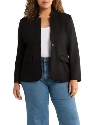 GIBSONLOOK Inverted Notch Collar Cotton Blend Blazer Black