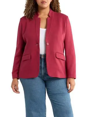 GIBSONLOOK Inverted Notch Collar Cotton Blend Blazer - Cranberry