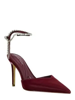 AZALEA WANG Rabrindra Pointed Toe Pumps With Ankle Strap - Burgundy