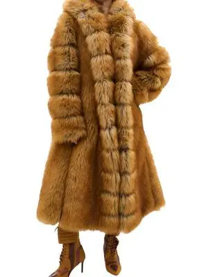 AZALEA WANG Elizabeth Faux Fur Hooded Coat - Tan