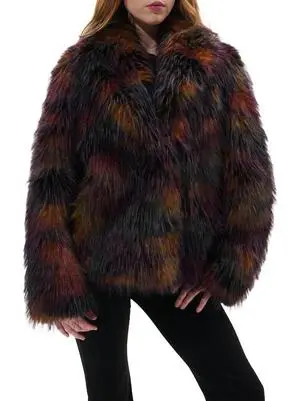 AZALEA WANG Faux Fur Cropped Coat - Burgundy Multi