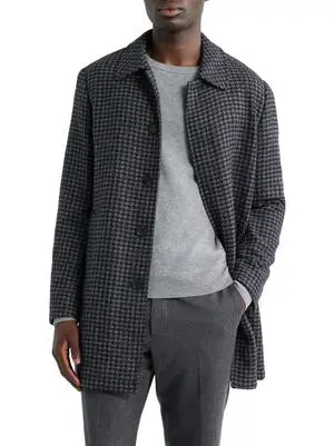 Nordstrom Tweed Mac Coat - Brown- Navy Tweed Tooth