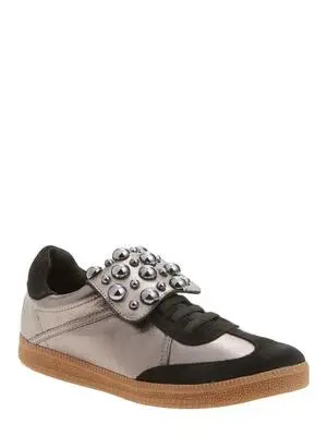 CHOCOLAT BLU Vice Studded Metallic Leather Sneaker - Gunmetal Leather
