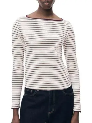 Mango Striped Cotton Long Sleeve T-shirt - Burgundy
