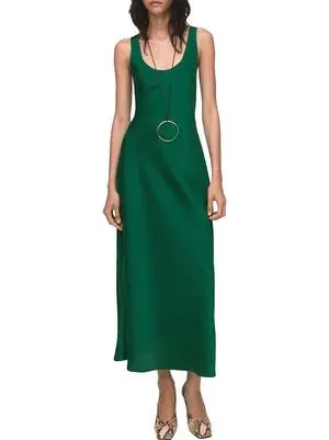 Mango Luisa Satin Maxi Dress - Green