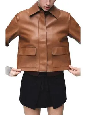 Mango Sabina Faux Leather Jacket - Medium Brown
