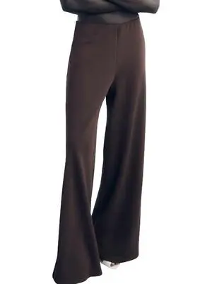 Mango Elastic Waist Wide Leg Trousers - Brown