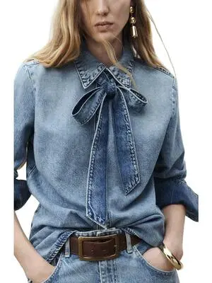 Mango Lana Denim Shirt Open Blue