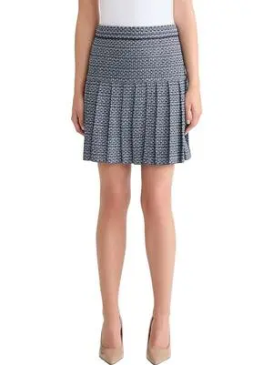 Misook Pleated Tweed Mini Skirt - Moonlit Navy/blue Frost/black
