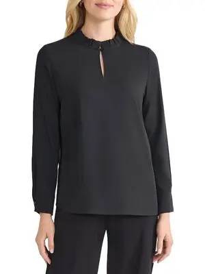 Misook Crêpe De Chine Long Sleeve Shirt - Black