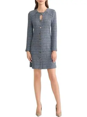 Misook Keyhole Cutout Tweed Knit Minidress - Moonlit Navy/blue Frost/black