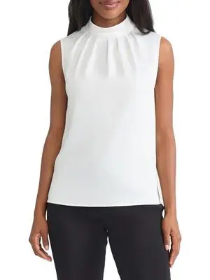 Misook Crêpe De Chine Mock Neck Sleeveless Top White