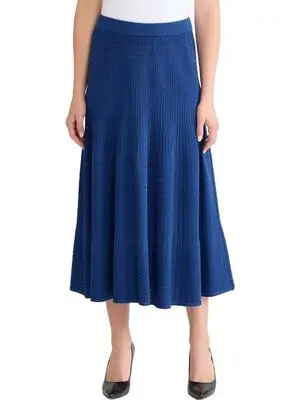 Misook Flared Rib Knit Maxi Skirt - Lazuli Blue