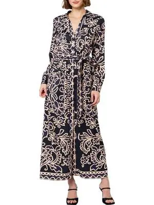 CIEBON Chiara Print Long Sleeve Shirt Dress - Black Multi