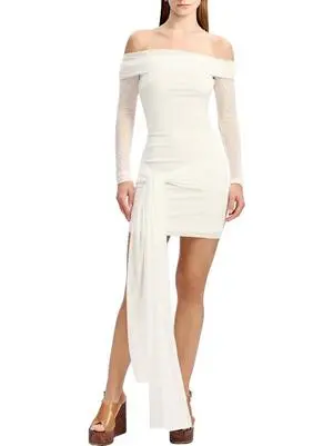 Bardot Off-the-shoulder Mesh Minidress - Orchid White