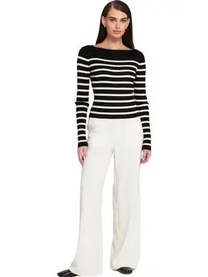 ELLE COLLECTION Striped Fine Gauge Knit Sweater - Black/cream