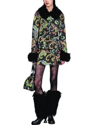Anna Sui Tapestry Faux Fur Jacket - Black Multi