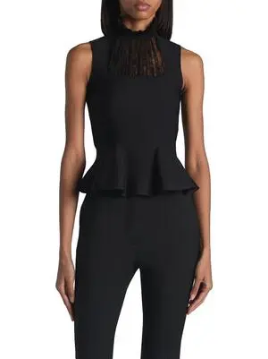 Alexander McQueen Lace Panel Peplum Top - Black