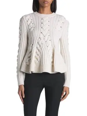 Alexander McQueen Cable Knit Peplum Sweater - Ivory